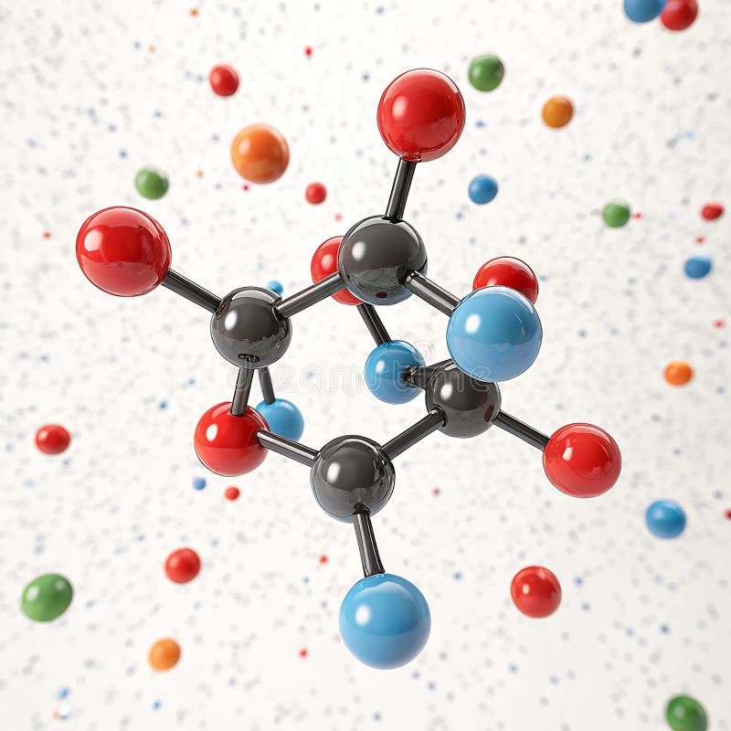 3D Molecule Model Floating in Space Stock Illustration - Illustration ...