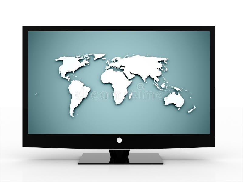 3D monitor with world map stock illustration. Illustration of modern ...