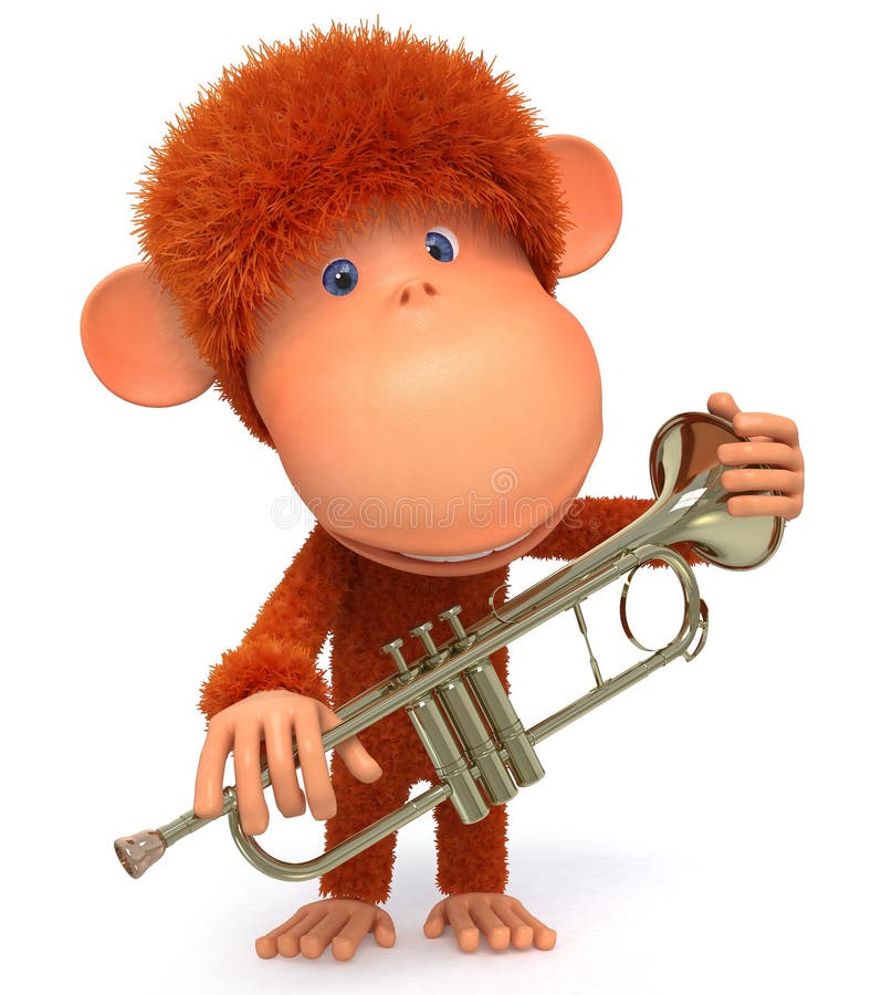 3d Monkey Blows the Trumpet Stock Illustration - Illustration of ...