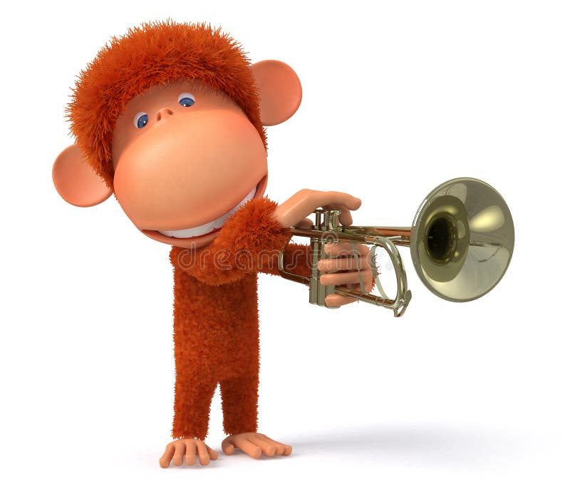 3d Monkey Blows the Trumpet Stock Illustration - Illustration of jazz ...