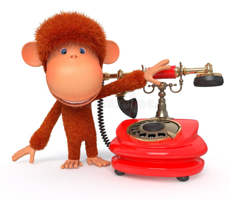 3d monkey with phone stock illustration. Illustration of happy - 58566876