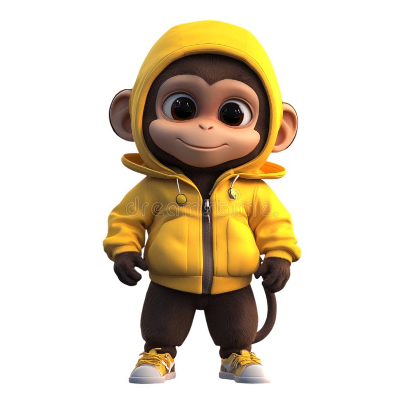 3d Monkey Wearing a Yellow Jacket Against Transparent Background for ...