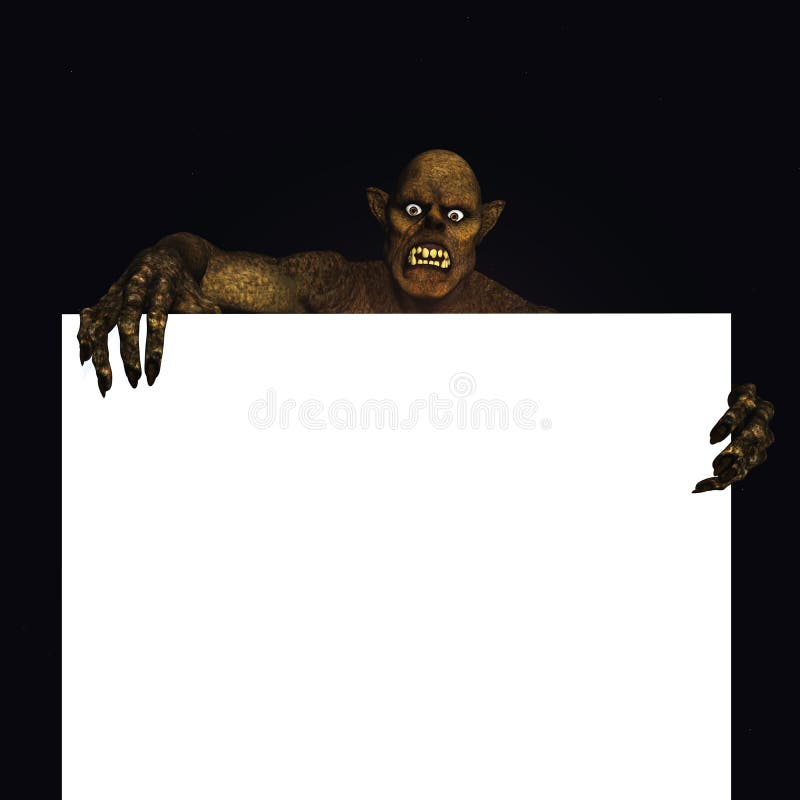 3D Monster Holding A Blank Sign Stock Illustration - Illustration of ...