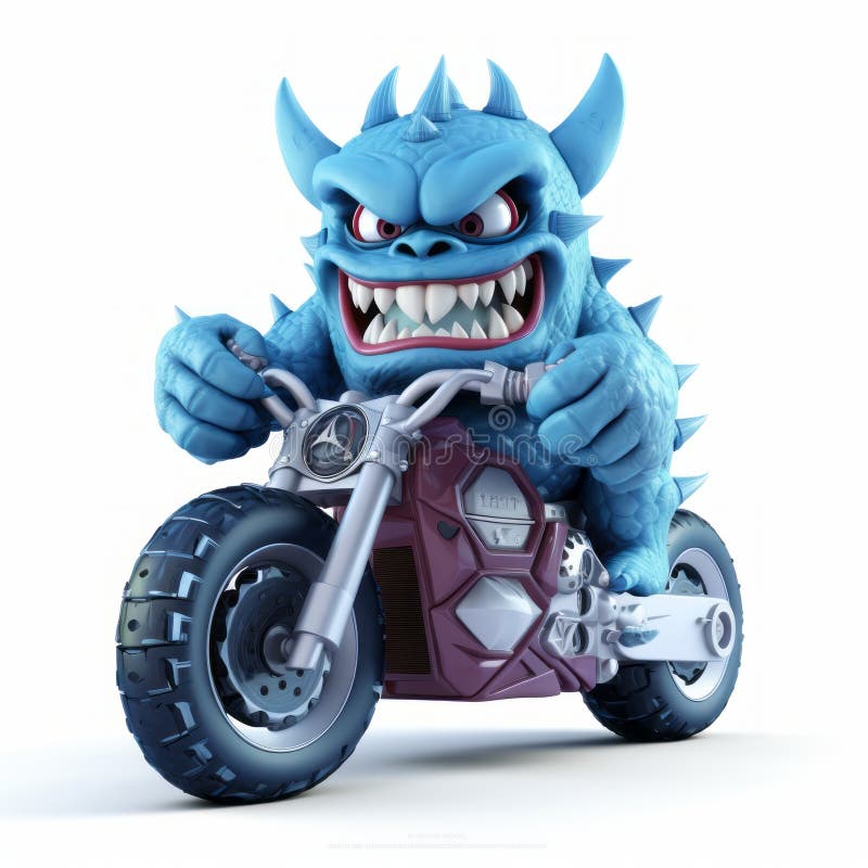 3d Monster Sitting on Motorcycle - Isolated on White Background Stock ...