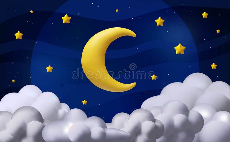 3D Moon and Stars in Midnight Stock Vector - Illustration of render ...
