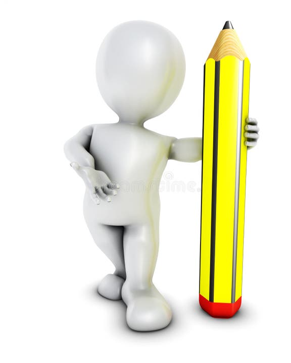 3D Morph Man with pencil stock illustration. Illustration of writing ...