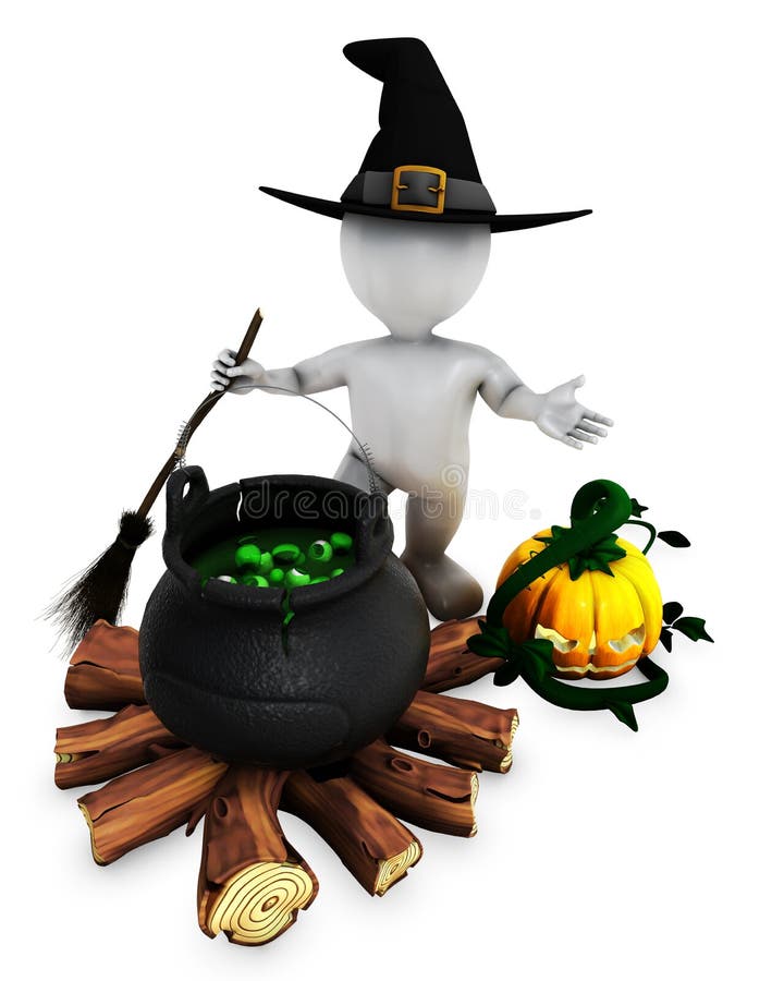 3D Morph Man Witch with Cauldron Stock Illustration - Illustration of ...