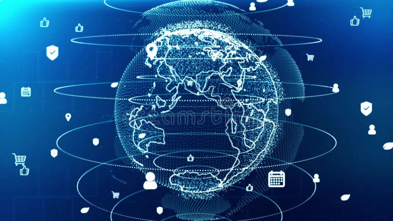 Tech Earth Globalization in 3d Animation. Global Business Dots on ...