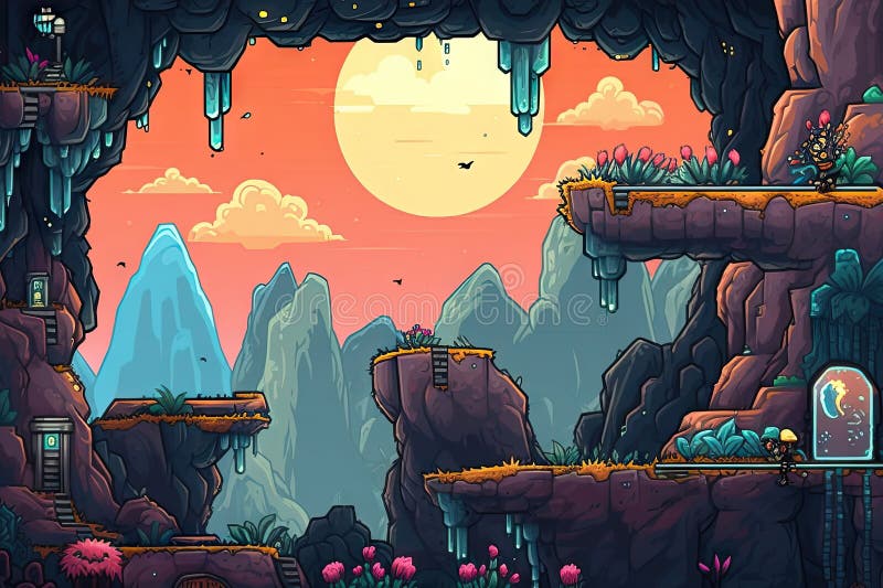 2D Mountain Platformer Level, Roguelike, Puzzle Game, Cartooncore Stock ...