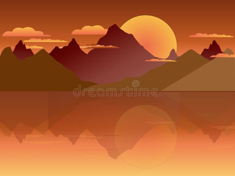 2D Mountain in the Sunset Background Stock Illustration - Illustration ...