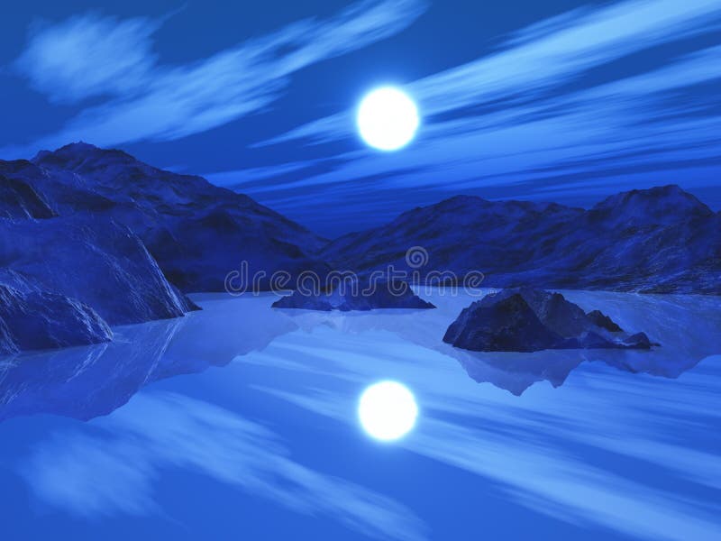 3D Mountains and Lake Surreal Landscape Stock Illustration ...