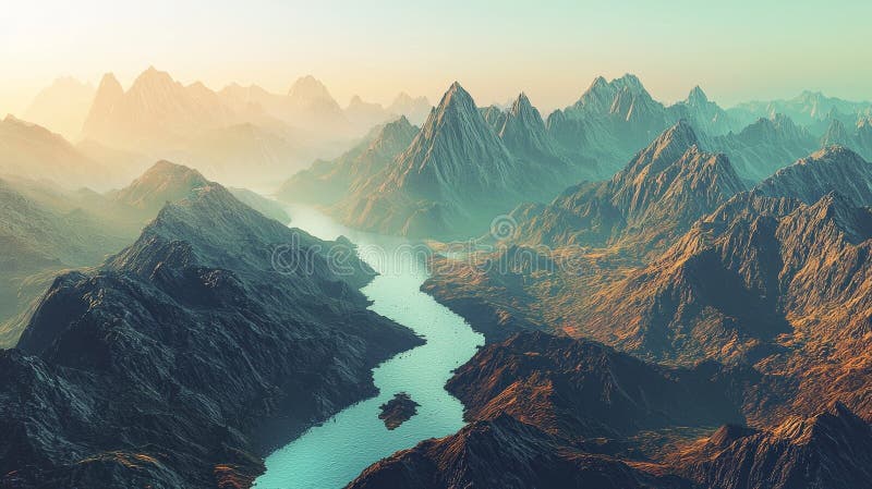 3D Mountains and Rivers in Mesmerizing Landscape Depth Stock ...