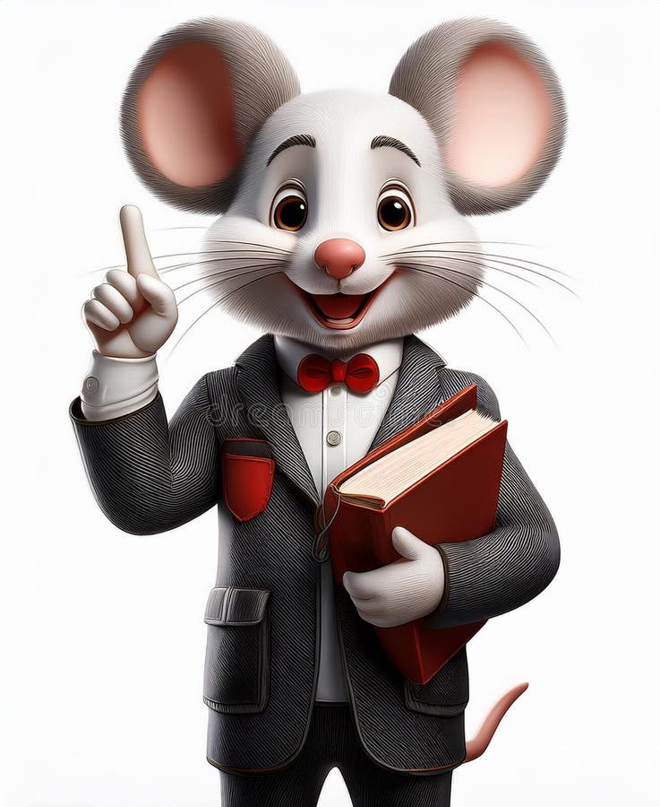 3d Mouse in a Classic Suit, with a Book, Isolated on a Light Background ...
