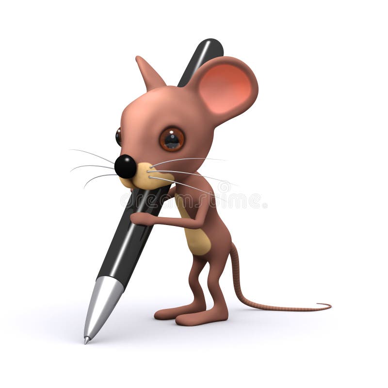 3d Mouse writes with pen stock illustration. Illustration of pets ...