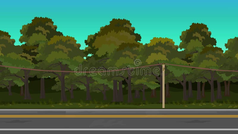 Forest Road Animation - Moving Scene, Trees, Power Lines, Road Stock ...