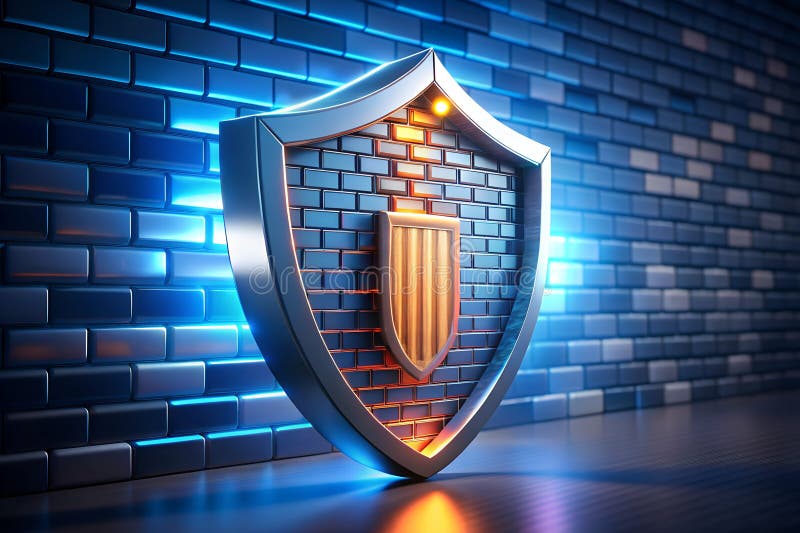 3D Multi-Layer Firewall Shield with Stacked Protection Layers Stock ...