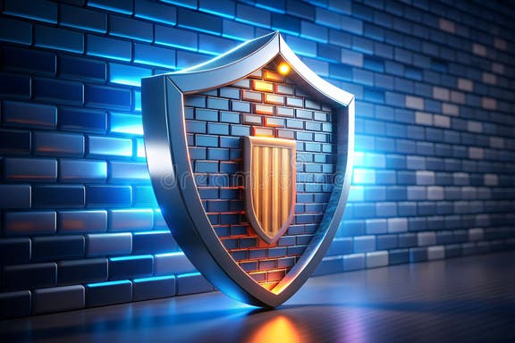 3D Multi-Layer Firewall Shield with Stacked Protection Layers Stock ...