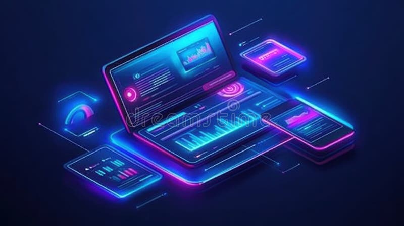 3D Multimedia Screen with Network Connections and Digital Devices Stock ...