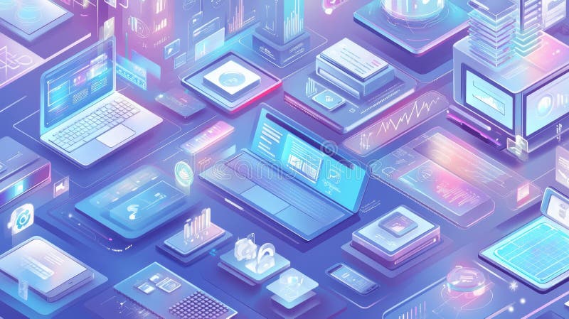 3D Multimedia Screen with Network Connections and Digital Devices Stock ...