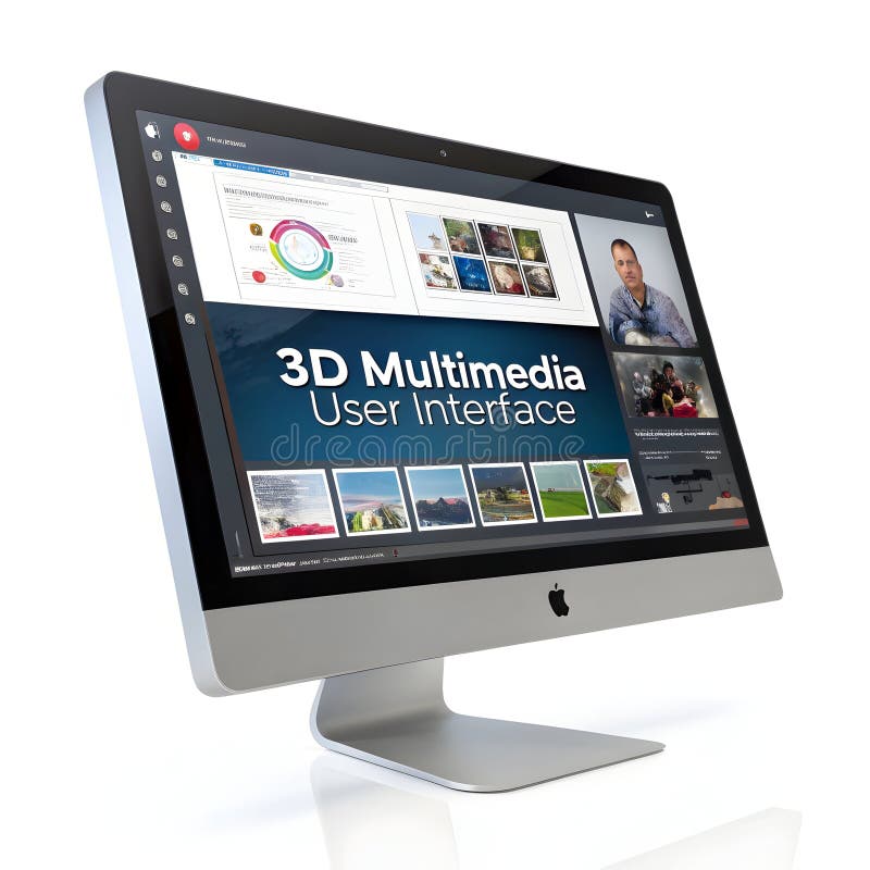 3D Multimedia User Interface on Monitor Stock Illustration ...