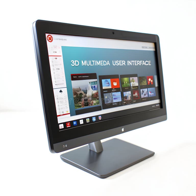 3D Multimedia User Interface on Monitor Stock Illustration ...