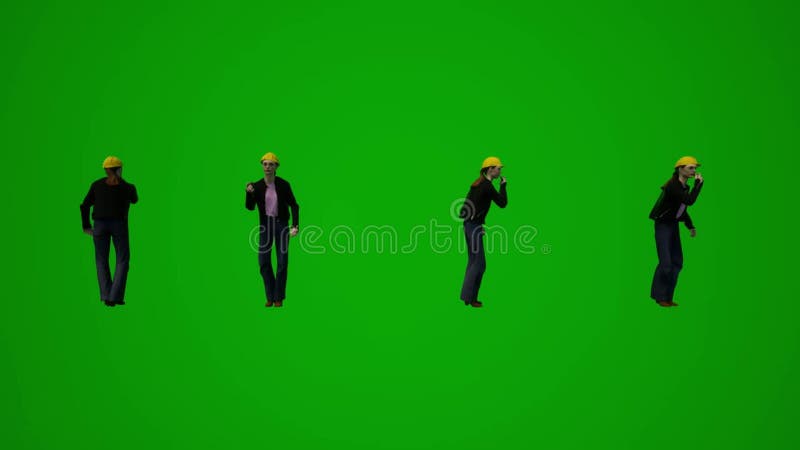 3D Multiple Building Supervisors Green Screen Walking and Working and ...