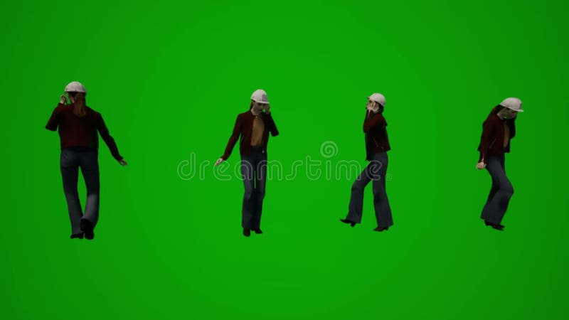 3D Multiple Building Supervisors Green Screen Walking and Working and ...