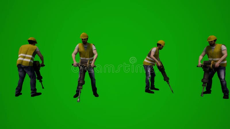 3d Multiple Construction Project Workers Green Screen Working and ...