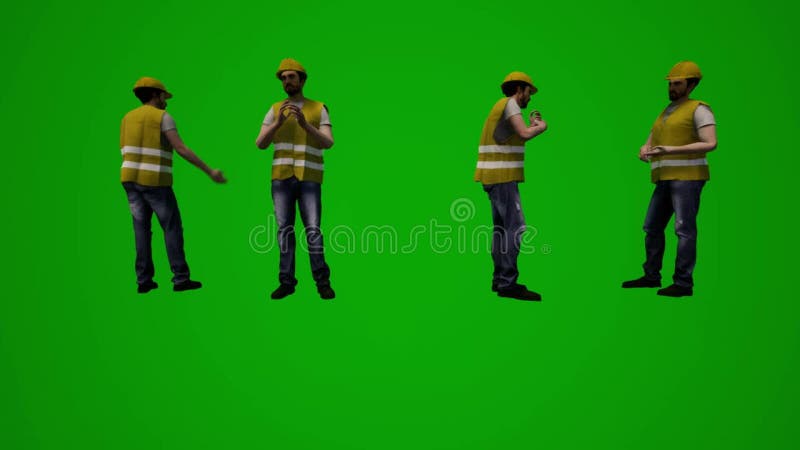 3d Multiple Construction Project Workers Green Screen Working and ...