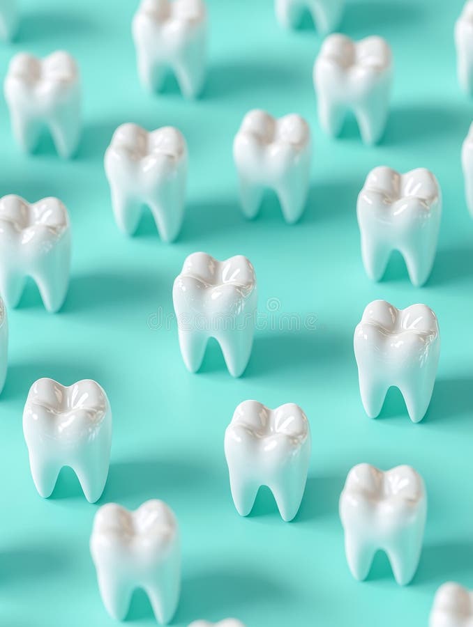 3d Multiple White Teeth Models on Turquoise Background Copy Space - Ai ...