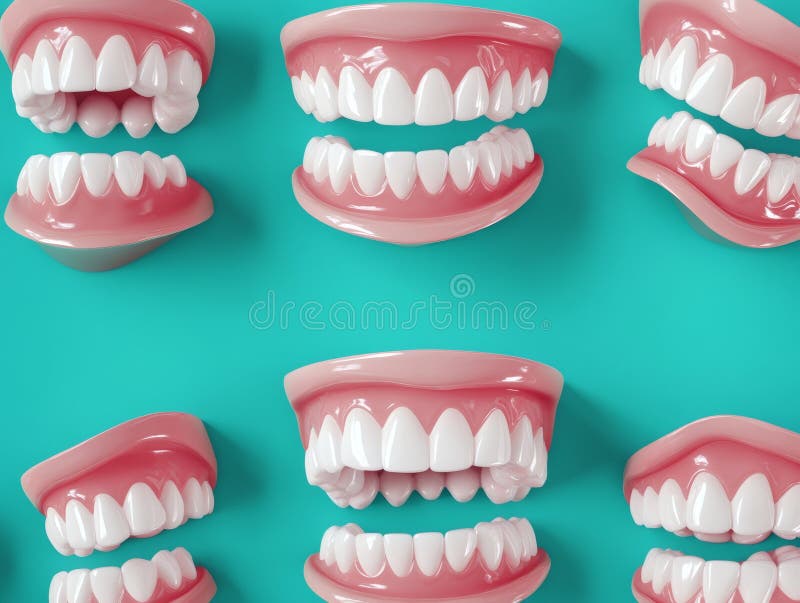 3d Multiple White Teeth Models on Turquoise Background Copy Space - Ai ...