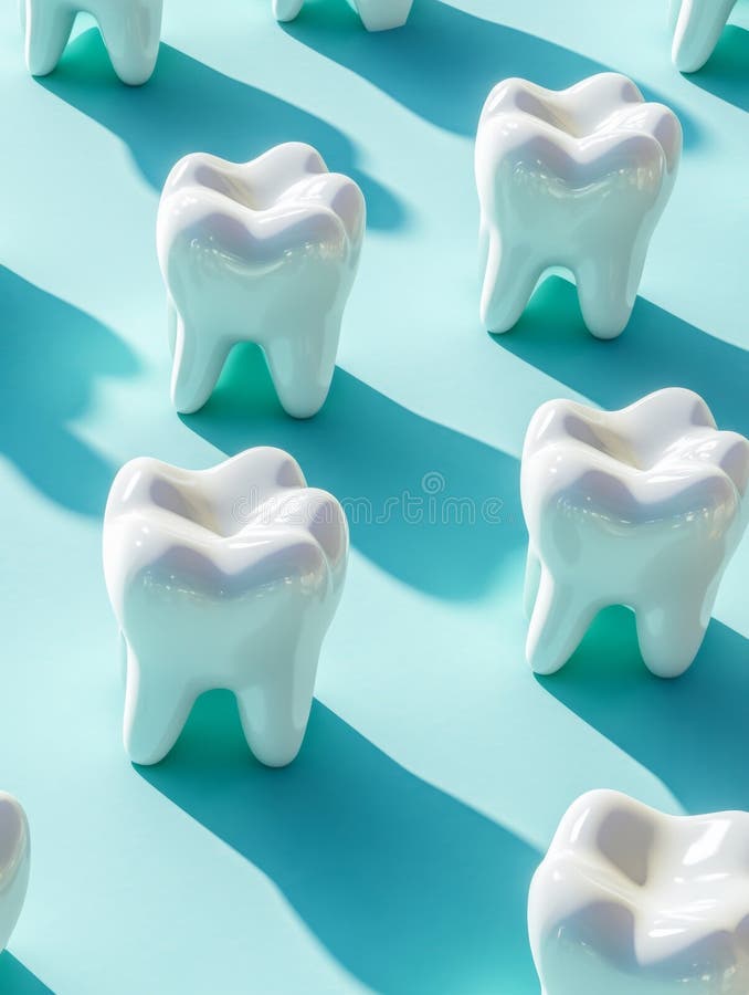 3d Multiple White Teeth Models on Turquoise Background Copy Space - Ai ...