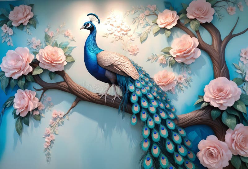 3d Mural Background Blue Peacock Stock Illustrations – 105 3d Mural ...
