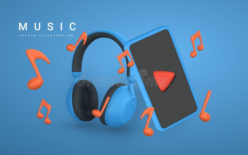 3d Music Banner. Realistic Smartphone, Music Notes and Headphone in ...