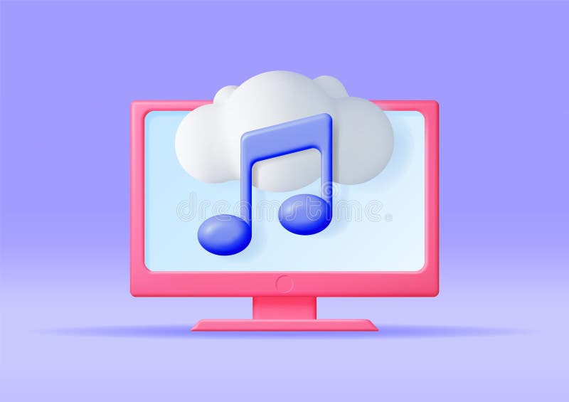 3D Music Cloud Note in Computer. Stock Vector - Illustration of button ...