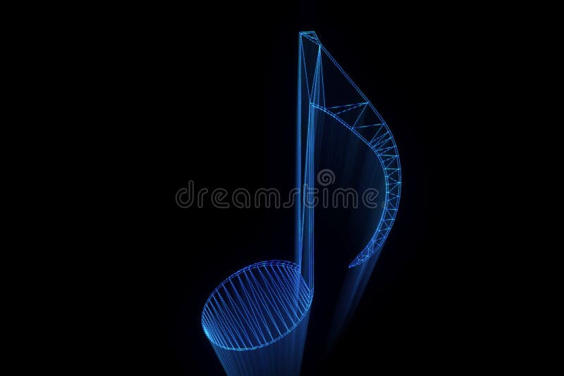 3D Music Note in Wireframe Hologram Style. Nice 3D Rendering Stock ...