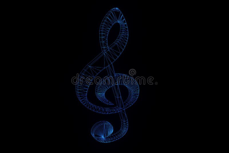3D Music Note in Wireframe Hologram Style. Nice 3D Rendering Stock ...