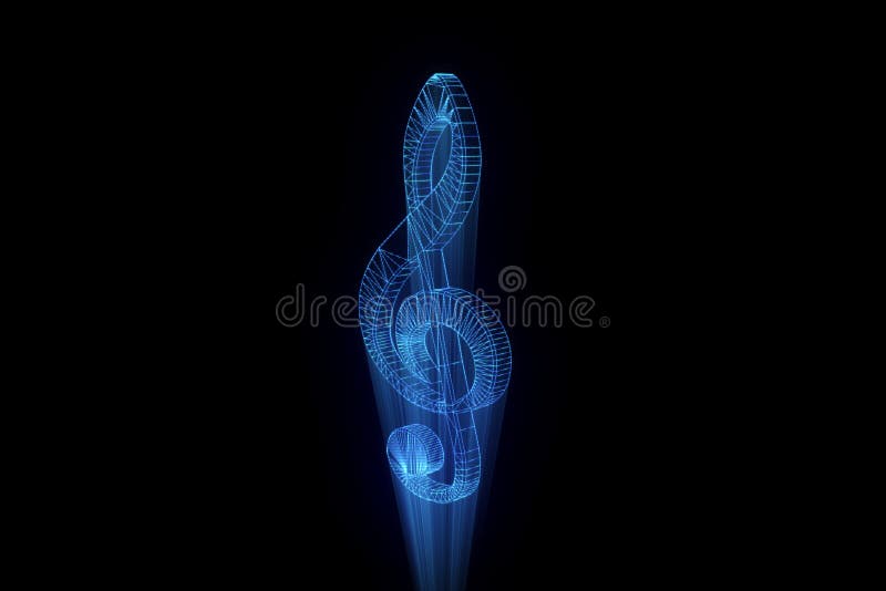 3D Music Note in Wireframe Hologram Style. Nice 3D Rendering Stock ...