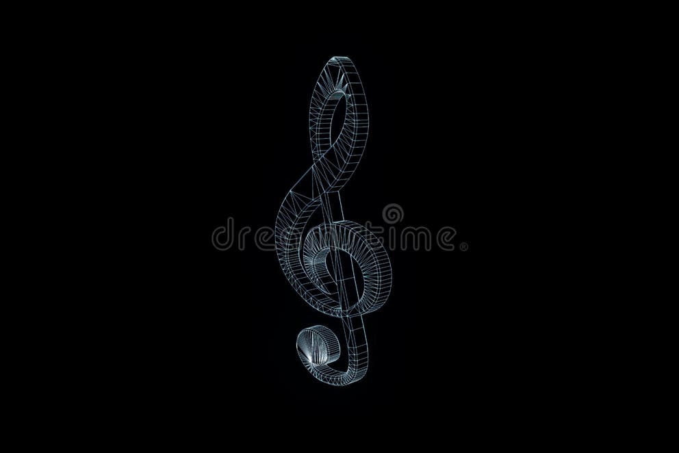 3D Music Note in Wireframe Hologram Style. Nice 3D Rendering Stock ...