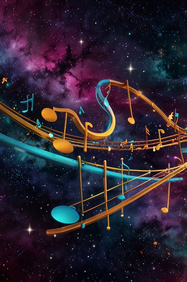 3d Musical Staff Swirling through a Cosmic Nebula with Glowing Musical ...