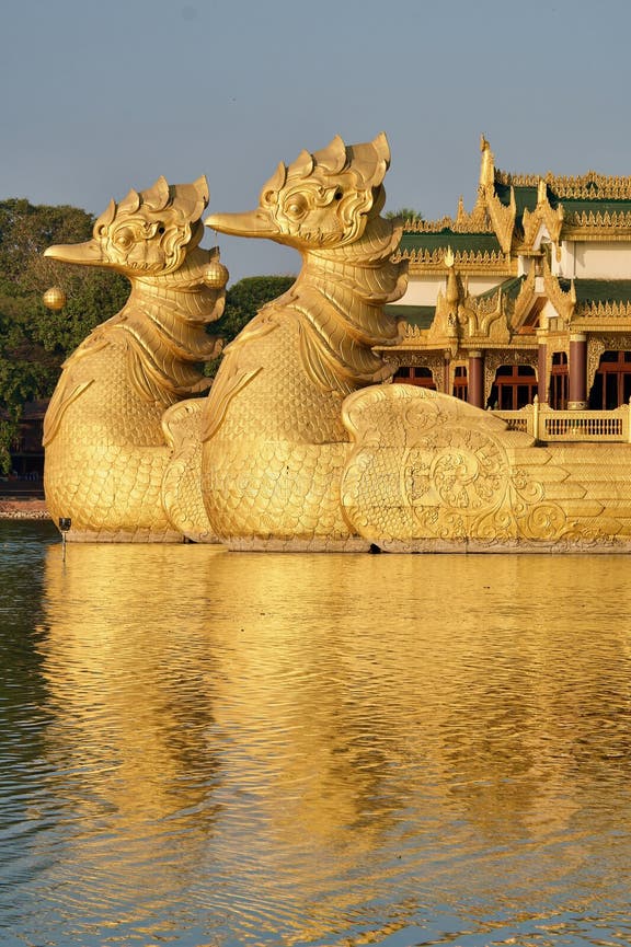 Myanmar Yangon Karaweik Palace Reflection at Sunset Stock Photo - Image ...