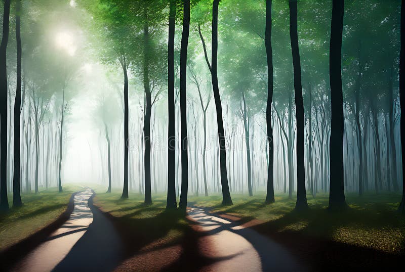 3D Mystical Forest Footpath with Shadows Stock Illustration ...