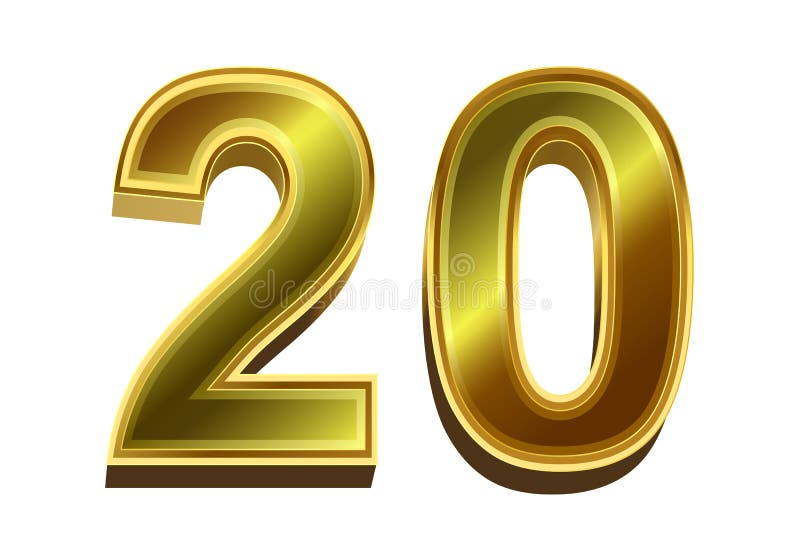 3d Número Dourado 20 Isolado Em Fundo Branco Ilustração do Vetor ...