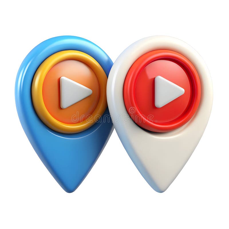 3D Navigation Icons with Live and Play Buttons on White Background ...