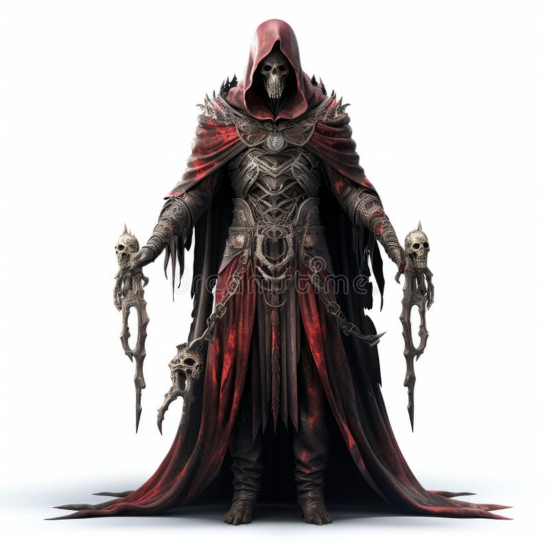 3d Necromancer in Red Cloak and Black Armor Stock Illustration ...