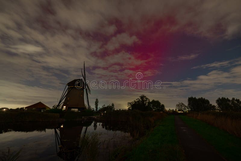 Purple Coloured Aurora Borealis or Northern Lights Over a Dutch ...