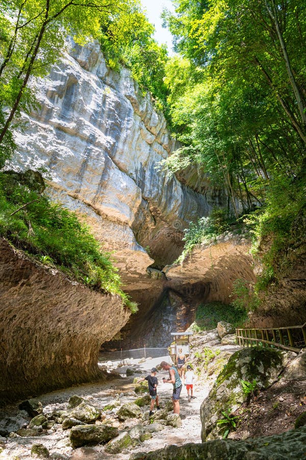 Water Flowing between Huge Limestone Cliffs in Molina Waterfall Park in ...