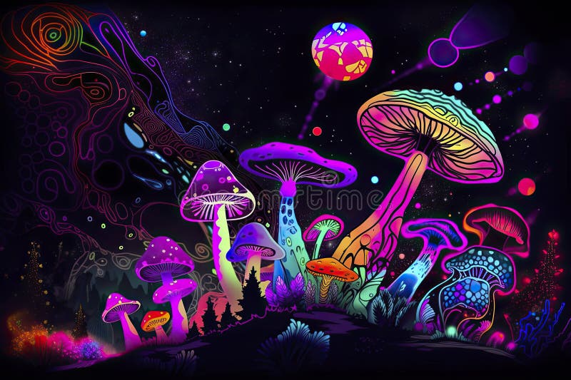 3D Neon Artistic Render of a Unique and Vibrant Psychedelic Fantasy ...