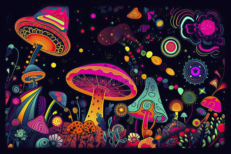 3D Neon Artistic Render of a Unique and Vibrant Psychedelic Fantasy ...