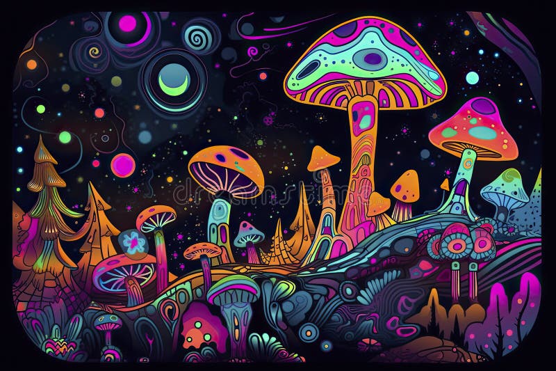 3D Neon Artistic Render of a Unique and Vibrant Psychedelic Fantasy ...